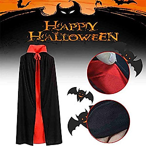 ZsSmddx Unisex Cosplay Christmas Halloween Witch Party Reversible Hooded Vampires Cape Cloak（Dual-Layer,Black and red ） (S, Stand Collar)