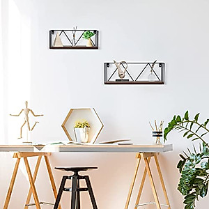 Amazon Brand – Pinzon 2 Pack Rustic Wooden Floating Shelves, Wall Mount Storage Shelf for Bathroom Bedroom Office Kitchen (Set of 2)