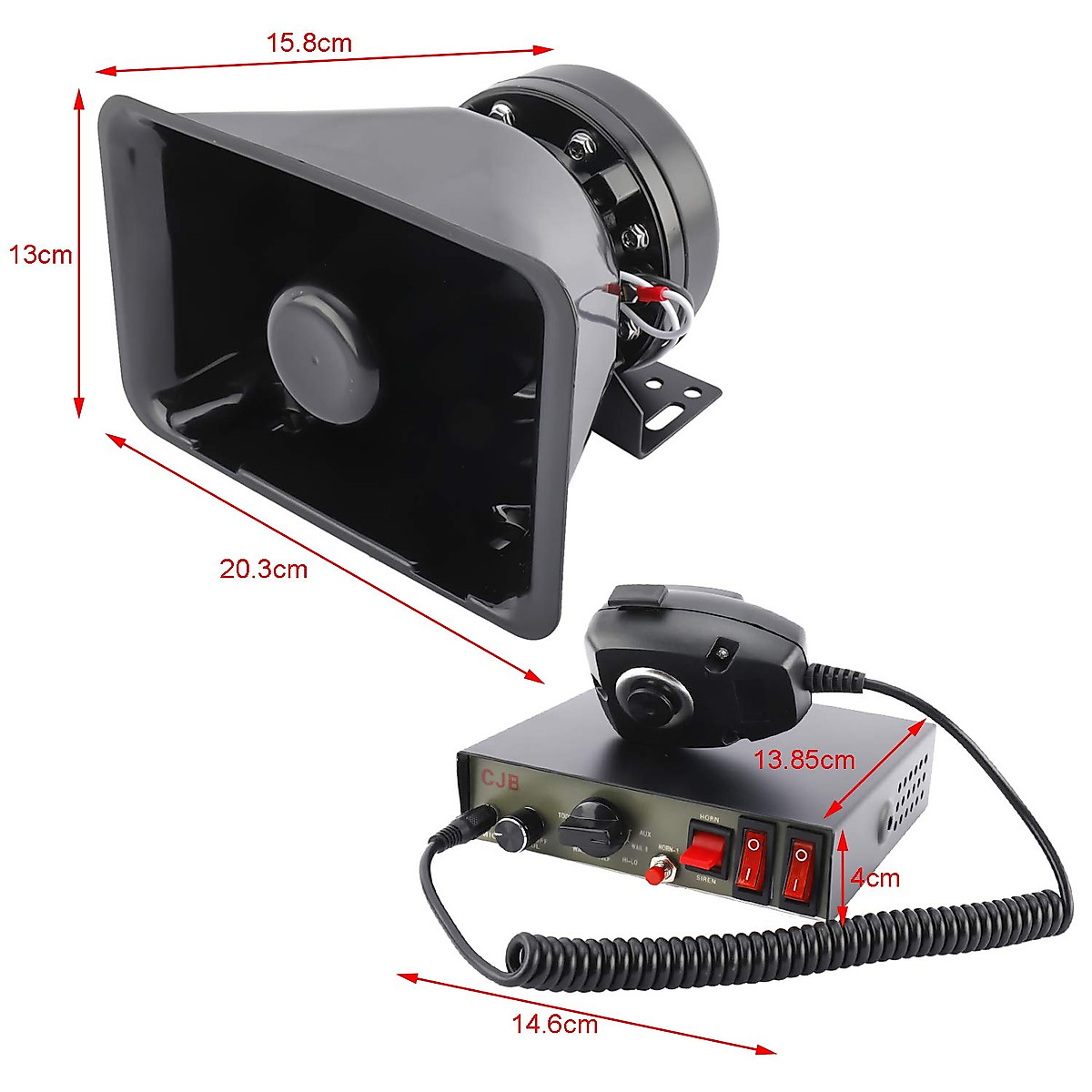 KUNTEC 12V 200W Siren Warning Emergency Loud Speaker 8 Tones Amplifier Siren Handheld Microphon PA System Siren Horn for Vehicles Truck UTV ATV