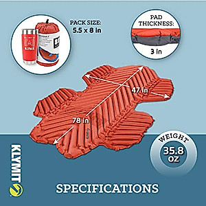 Klymit Inflatable V Hammock Pad, Pair with Klymit Traverse Hammock,Red