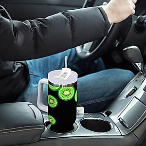 RPLIFE Sliced Kiwis Vibrant Green Tumbler with Handle and Straw, Stainless Steel Bottle, Cup with Lid and Straw