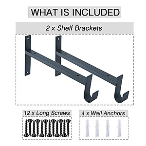 OVOV Shelf Bracket with Rod Holder 2 Pack Closet Shelf & Rod Brackets 13 Inch Black Heavy Duty Closet Rod Bracket