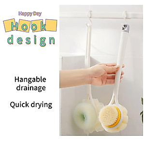 Back Scrubber for Shower, Body Scrubber with Soft Bristles and Loofah, Long Handle Bath Brush Skin Exfoliator Wet or Dry Body Brush, Shower Back Brush for Men Women, Anti Slip Handle, Dual-Sided