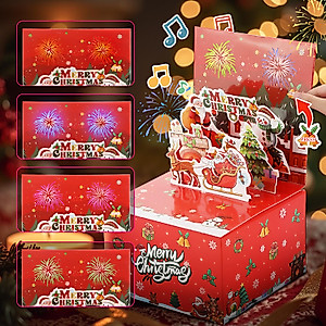 JOYJOM Christmas Money Box for Cash Gift with Pull Out, Surprise Merry Christmas Money Pull Box with Music and Lights, 3D Pop Up Christmas Cards with Money Envelopes Holder