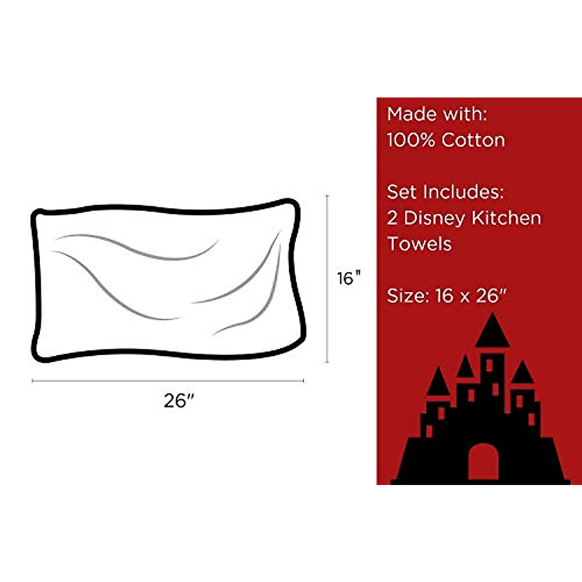 Disney 100% Cotton Kitchen Towels, 2pk, Perfect for Drying Dishes & Hands, Absorbent, Light Weight, and Adorable- Machine Washable- 16” x 26” - Minnie Red Bows