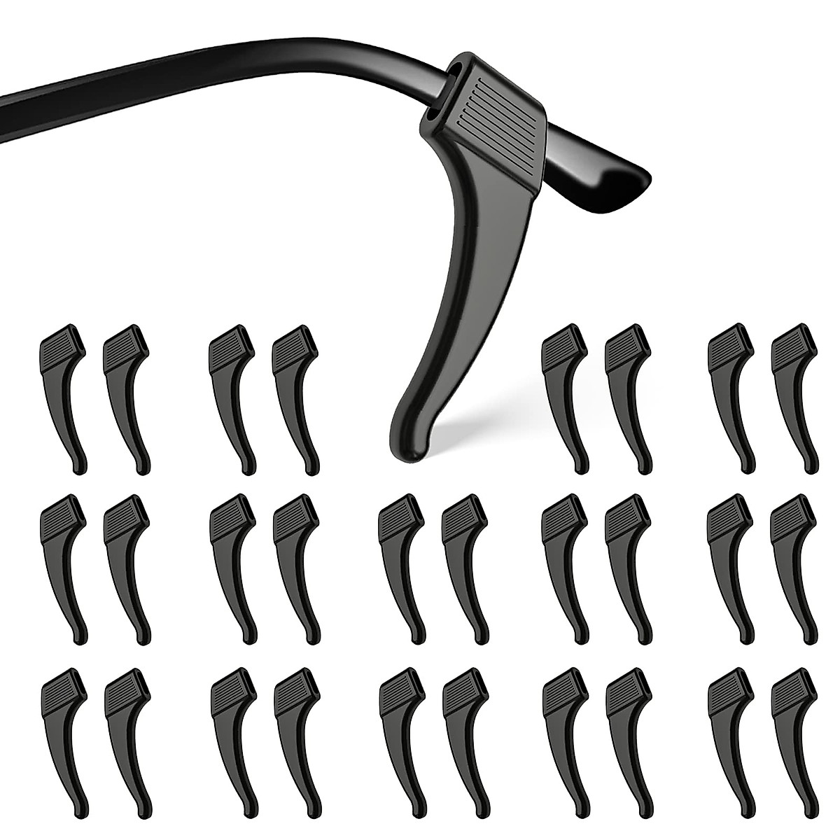 SMARTTOP Anti-Slip Eyeglass Ear Grips Hook Comfortable Silicone Elastic Eyeglasses Temple Tips Sleeve Retainer-For Eyewear Sunglasses Spectacles Glasses,Sports Eyeglasses 14 Pairs (Black)