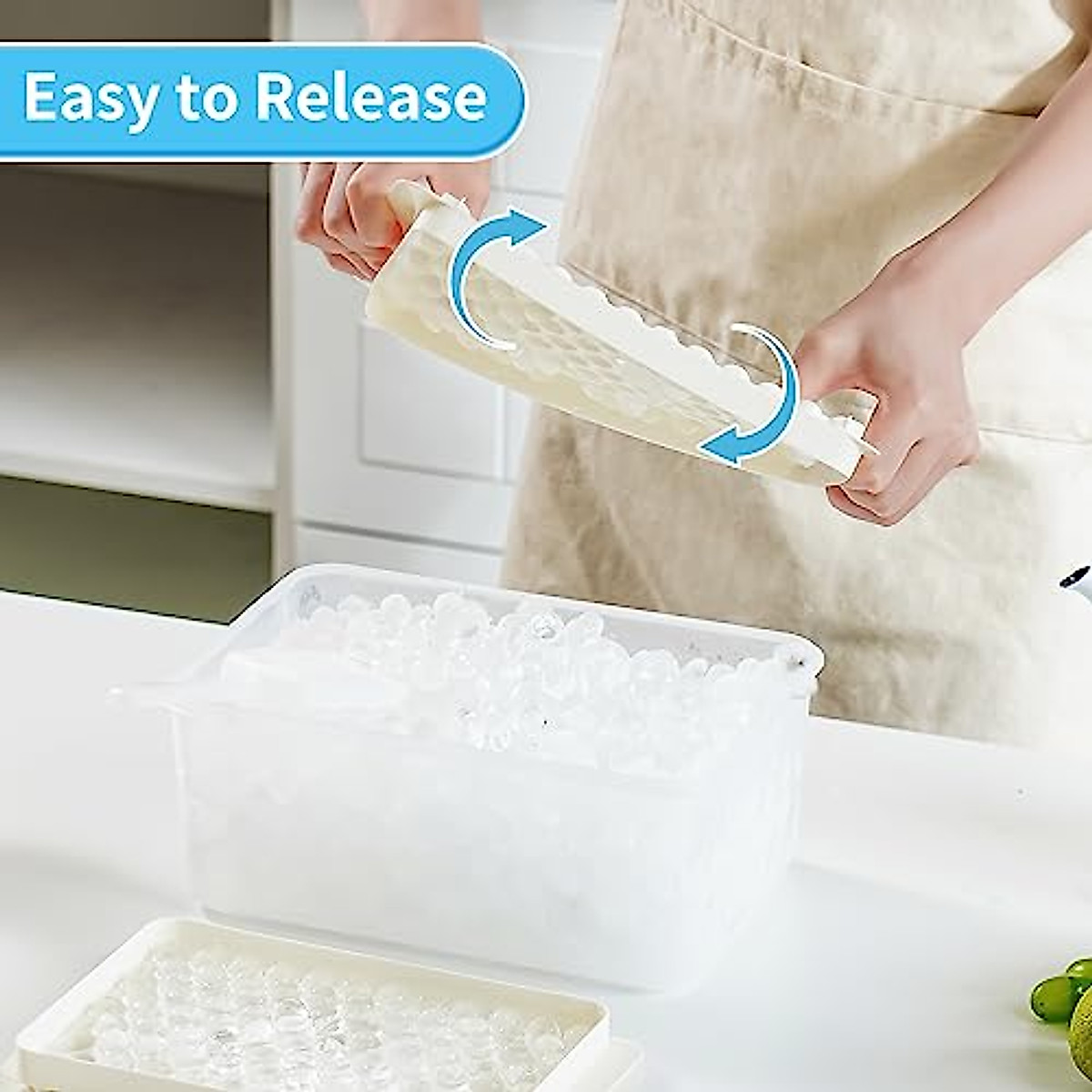 4 Pack Mini Round Ice Cube Tray, Ice Ball Maker Mold for Freezer with Container, Sphere Ice Cube Tray Making 99pcs Circle Ice Chilling Cocktail Whiskey Tea Coffee - white