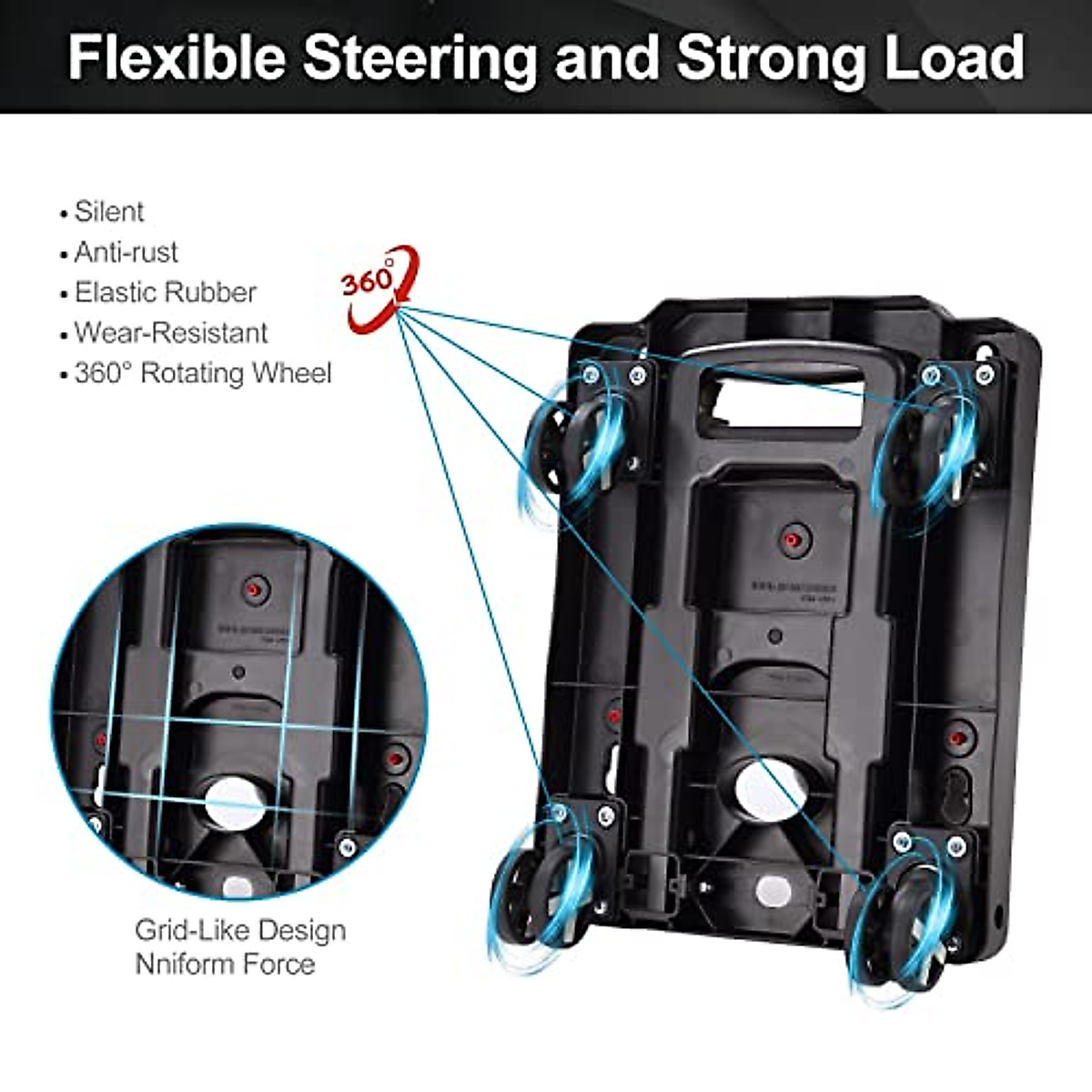 GtIiFmTe Folding Hand Truck, Lightweight Hand Truck Dolly Foldable,Luggage cart with 4 Rotate Wheels, Utility Cart with Adjustable Handle,Collapsible Dolly for Moving Travel Shopping Airport Office