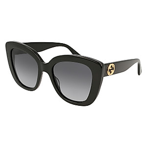 Gucci Women's Casual Rectangular Sunglasses, Black-Black-Grey, 52