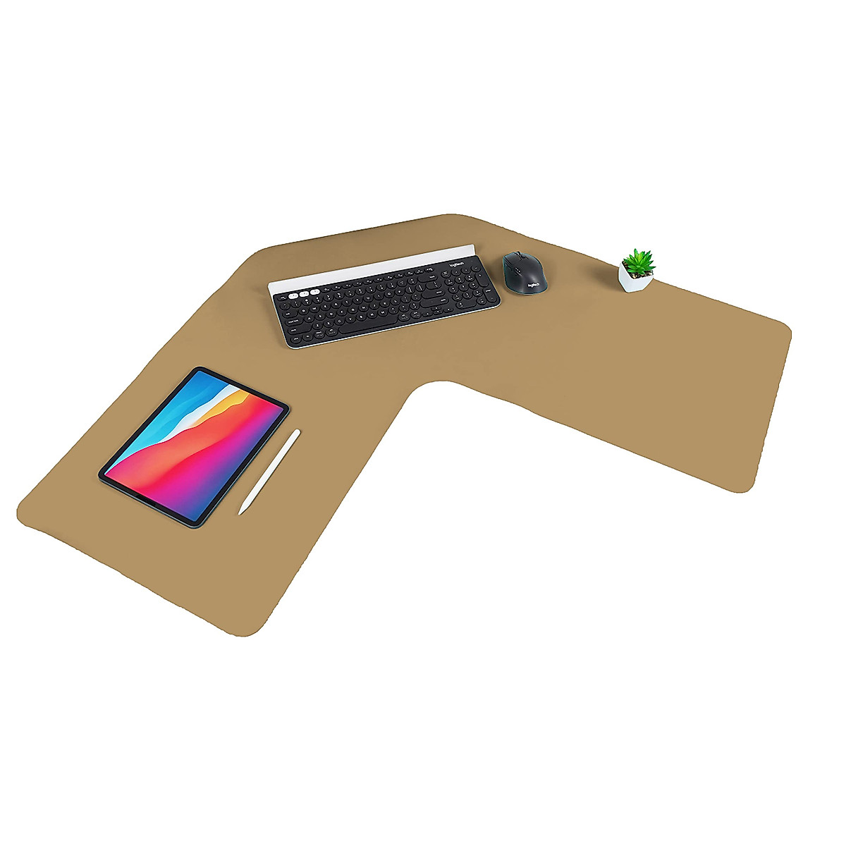 Con-Tact Brand XL Corner Desk Pad | Waterproof Anti-Slip PU Leather | Large Corner Computer Workstation Protection |Mouse Pad Gaming Pad | 36" X 15.7" L Shape |Dual Sided (Sand/Gray)