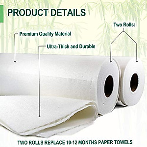 Reusable Bamboo Towels by Urban Green, Large size 2 rolls 60 sheets (Heavy Duty)