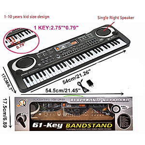 Keyboard Piano Kids 61 Key Electronic Digital Piano Musical Instrument Kit with Microphone Music Home Teaching Toys for Boy Girls (Black)