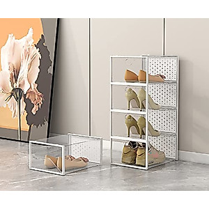 Pinkpum Large Shoe Storage Boxes 12 Pack, Clear Plastic Stackable Shoe Organizer for Closet, Sneaker Storage Shoe Containers Bins Stackable with Lids, Fit up to Women's Size 12 (Large)