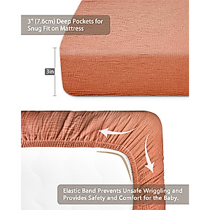 Muslin Pack and Play Sheets for Baby Boys and Girls 39"x27"x3", Neutral Muslin Cotton Pack N Play Mattresses Sheet with Boho Style, Soft and Breathable Comfort (Brick, Pack and Play Sheet)