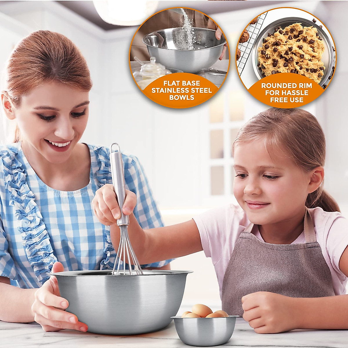 mixing bowl Set of 6 - stainless steel - Polished Mirror kitchen bowls - Set Includes ¾, 2, 3.5, 5, 6, 8 Quart - Ideal For Cooking & Serving - Easy to clean - Great gift