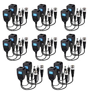 Passive Video Balun Connector 8 Pairs Passive Video Power Balun Audio 960P/1080P/2MP BNC to RJ45 Network Transceiver Cat5e/Cat6 Adapter AHD/TVI/CVI/CVBS for Full HD Surveillance Camera System Balun83