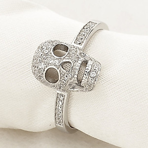 EVER FAITH Women's 925 Sterling Silver Zircon Gothic Skull Statement Party Ring Clear - Size 7