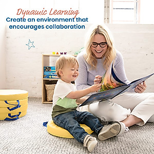 ECR4Kids SoftZone Floor Cushions with Handles, 2" Deluxe Foam, Round, Yellow, (6-Pack)