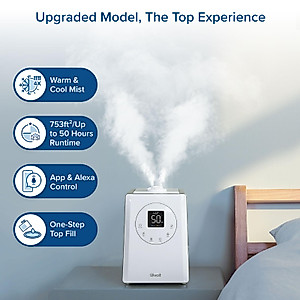 LEVOIT LV600S Humidifiers for Bedroom Large Room Home, 6L Warm and Cool Mist Top Fill Ultrasonic Air Vaporizer, Smart App & Voice Control, Quickly Humidify Whole House up to 753 sq.ft, Sleep Mode