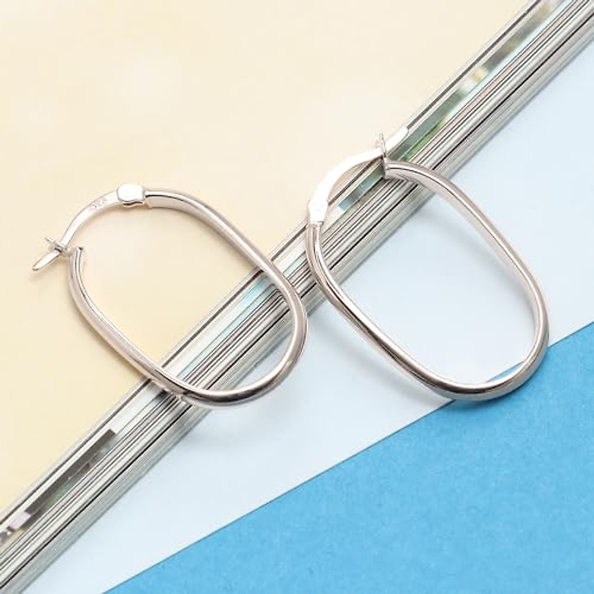 925 Sterling Silver Square Hoop Earrings for Women | Lightweight Rectangular Hoop Earrings for Gifts | Size 30mm