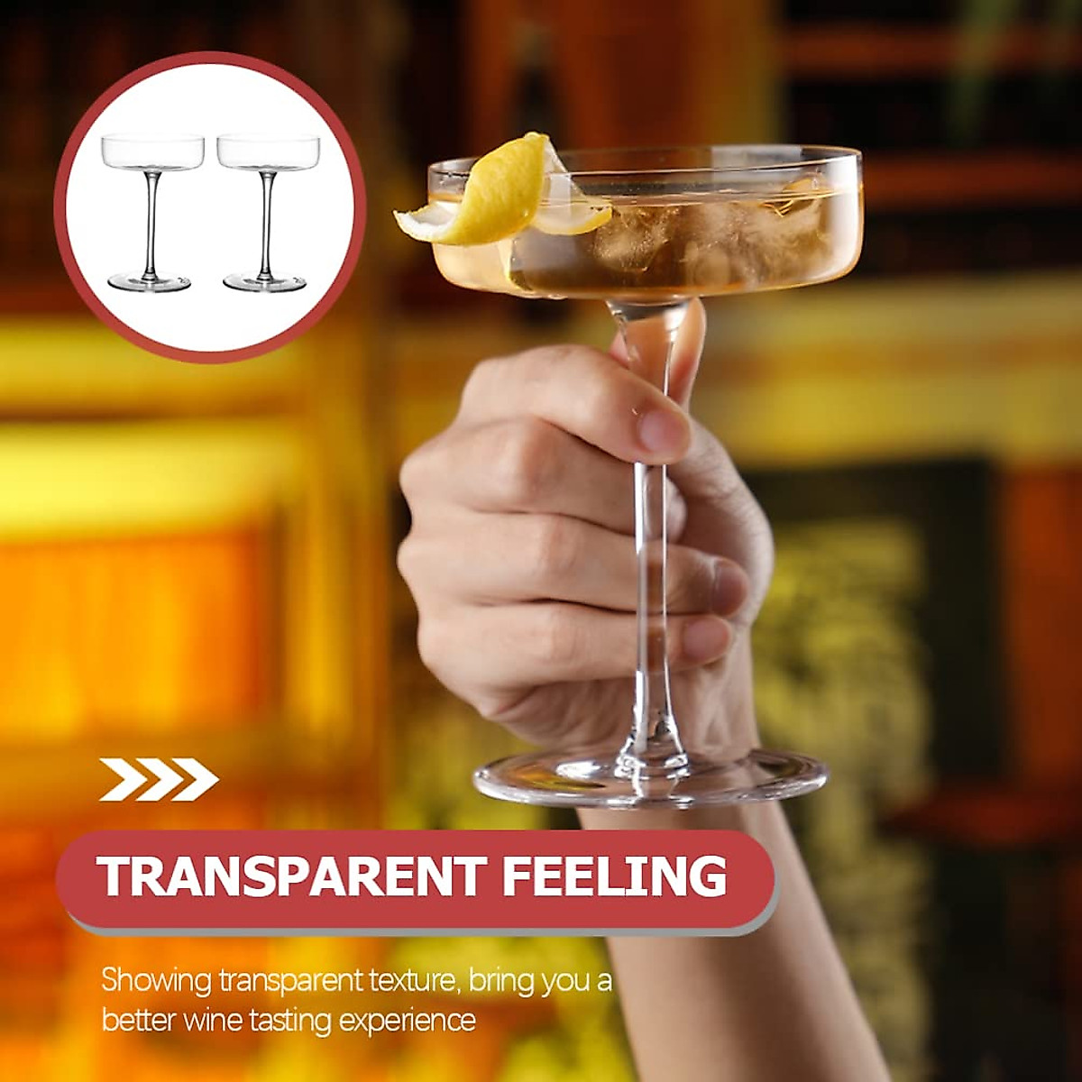 Operitacx Margarita Glass Set Of 2 Glass Crystal Glassware Sets For Drinking Martini, Margarita, Cocktails, Stemmed Drinkware Creative Crystal Goblets For Home Bar Wine Champagne Glasses