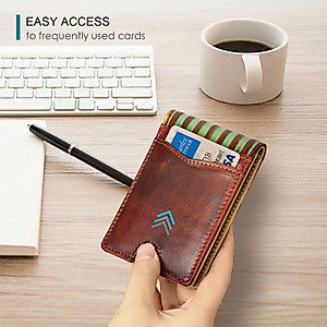 Pefiam Full Grain Leather Bifold Wallet for Men - 12 Slots, RFID Blocking - USA Flag, Brown