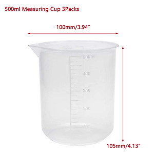 Sscon 3Pcs 500ml Lab Graduated Beakers Transparent Plastic Measuring Cups for Laboratory Kitchen