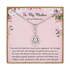 Vanjewnol Mother of The Bride Gifts from Bride Wedding Gifts for Mom from Daughter Infinity Heart Silver Necklace for Women N08F