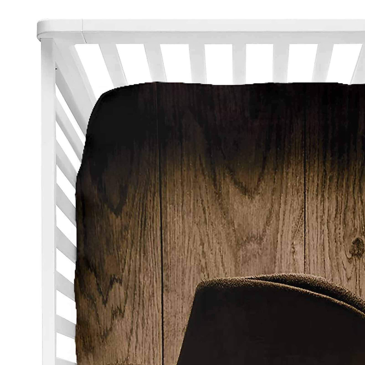 Western Fitted Crib Sheet,Wild West Themed Cowboy Hat and Old Ranching Rope On Wooden Display Rodeo Cowboy Style Microfiber Silky Soft Toddler Mattress Sheet Fitted,28"x 52"x 8'' for Boys Girls