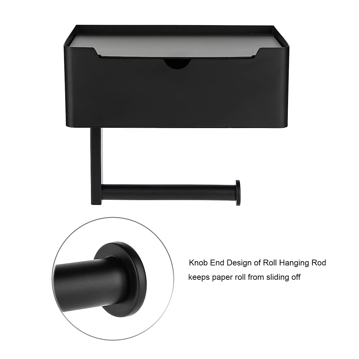 Toprema Matte Black Toilet Paper Holder Tissue Roll Hanger with Shelf Flushable Wipes Dispenser Storage Box Large Stainless Steel Bathroom Lavatory Hardware Wall Mount Adhesive