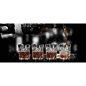 Hobstar Double Old Fashioned Glasses 12oz / 340ml - Set of 4 - Vintage Cut Glass Whisky Tumblers by Libbey