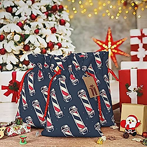 Drawstrings Christmas Gift Bags Vintage-Barber-Pole Presents Wrapping Bags Xmas Gift Wrapping Sacks Pouches Medium