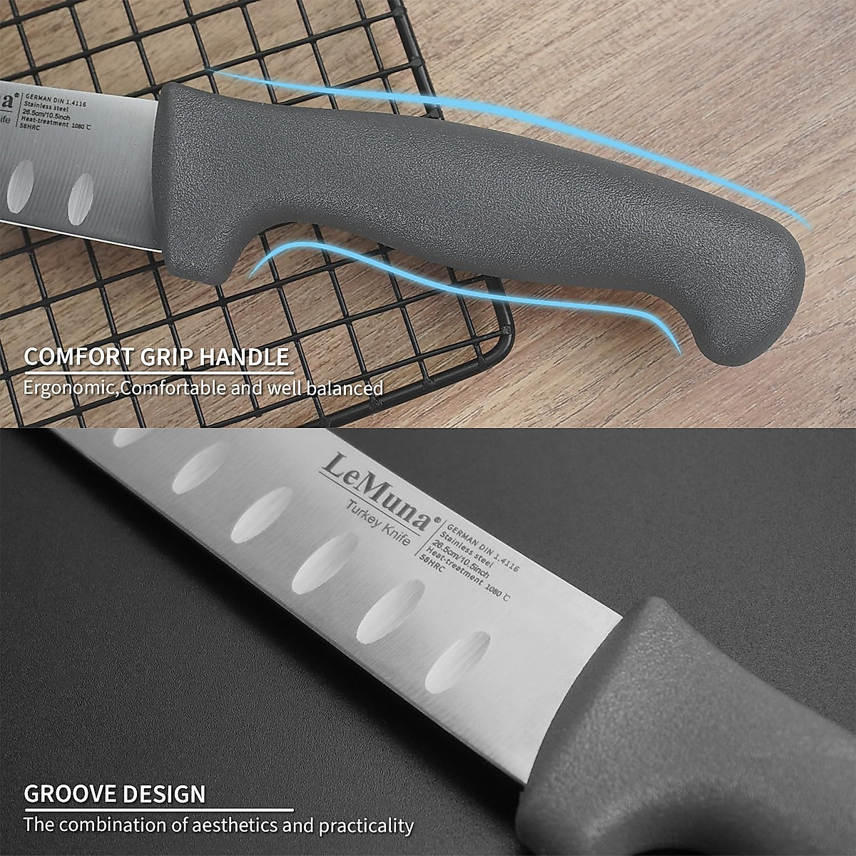 LeMuna 10 Inches Butcher Breaking Knife - Meat Slicing Knives Curved Slicer Carver - Forged German Stainless Steel with Ergonomic Handle