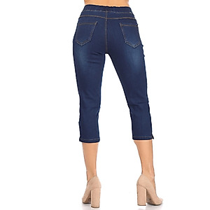 Jvini Women's Pull-On Stretchy Skinny Crop Denim Jeggings (XXX-Large, Capri- Dark Denim)