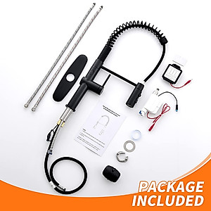 OWOFAN Touchless Kitchen Faucet with Pull Down Sprayer LED Light Single Handle Kitchen Sink Faucet Motion Sensor Smart Hands-Free, Stainless Steel Black 1075R