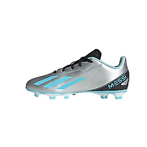 adidas X Crazyfast Messi.4 Firm Ground Sneaker, Silver Metallic/Bliss Blue/Core Black, 5.5 US Unisex Big Kid
