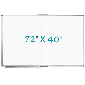 Large Magnetic Whiteboard, maxtek 72 x 40 Magnetic Dry Erase Board Foldable with Marker Tray 1 Eraser 3 Markers and 6 Magnets| Wall-Mounted Aluminum Memo White Board for Office Home and School
