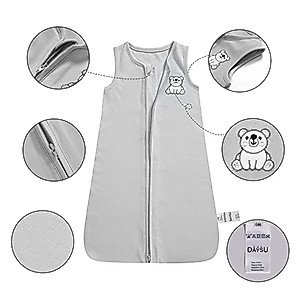 DaysU Cotton Baby Wearable Blanket, Sleeveless Baby Sleep Sack with One-Way Zipper, Embroidered and Printed Baby Wearable Blanket for Newborn Baby Unisex 18-24 Months, 2-Pack, Grey Bear