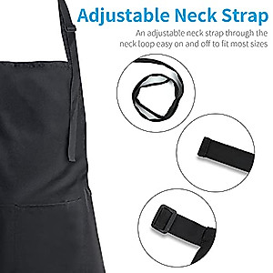 HXORBIS 1 Pack of Black Adjustable Bib Apron, Waterproof, with 2 Pockets, Neck Strap and Extra Long Tie, Cooking Kitchen Aprons for Women, Men Chef,Funny Grilling, BBQ Drawing, Waitress Apron