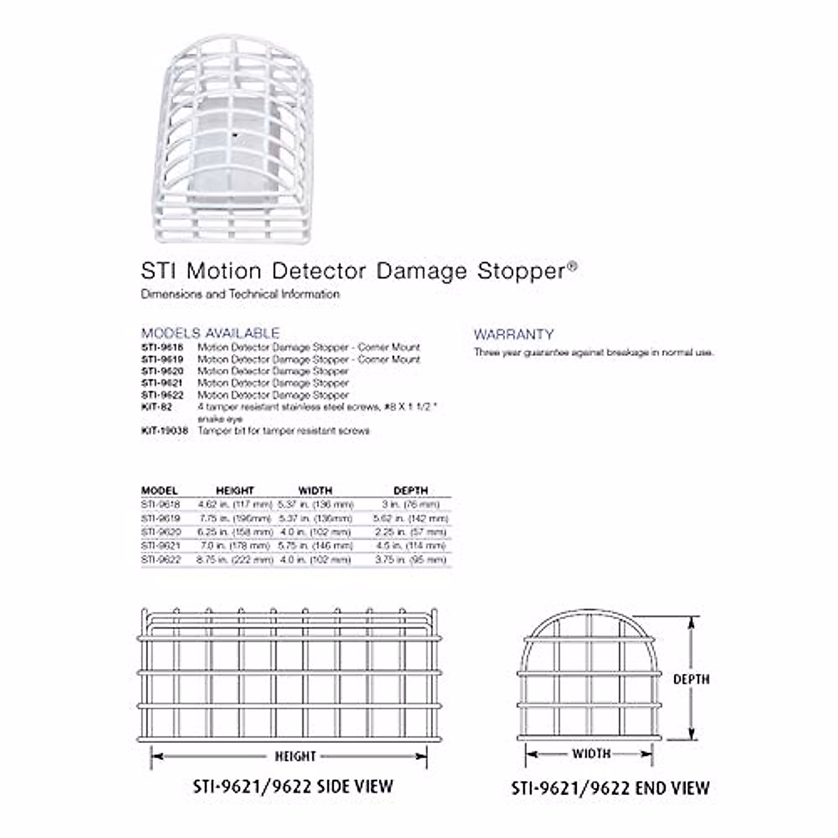 Safety Technology International, Inc. STI-9621 Motion Detector Damage Stopper Steel Wire Cage for PIRs, Approx. 7" x 5.75" x 4.5"