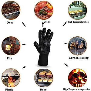 Oven Gloves 932°F Heat Resistant 2 Pc Gloves, Black XL Size Cut-Resistant Grill Gloves, Non-Slip Silicone BBQ Gloves, Kitchen Safe Cooking Gloves for All, Oven Mitts,Smoker,Barbecue,Grilling