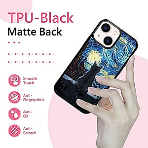 Black Cute Cat iPhone 13 Mini Case - 5.4 Inch Van Gogh Cute Cat iPhone Case, Non-Slip Pattern Design and Shock Absorption, Soft Silica Gel Frame Support Black Phone Case for Teen Girls and Sisters
