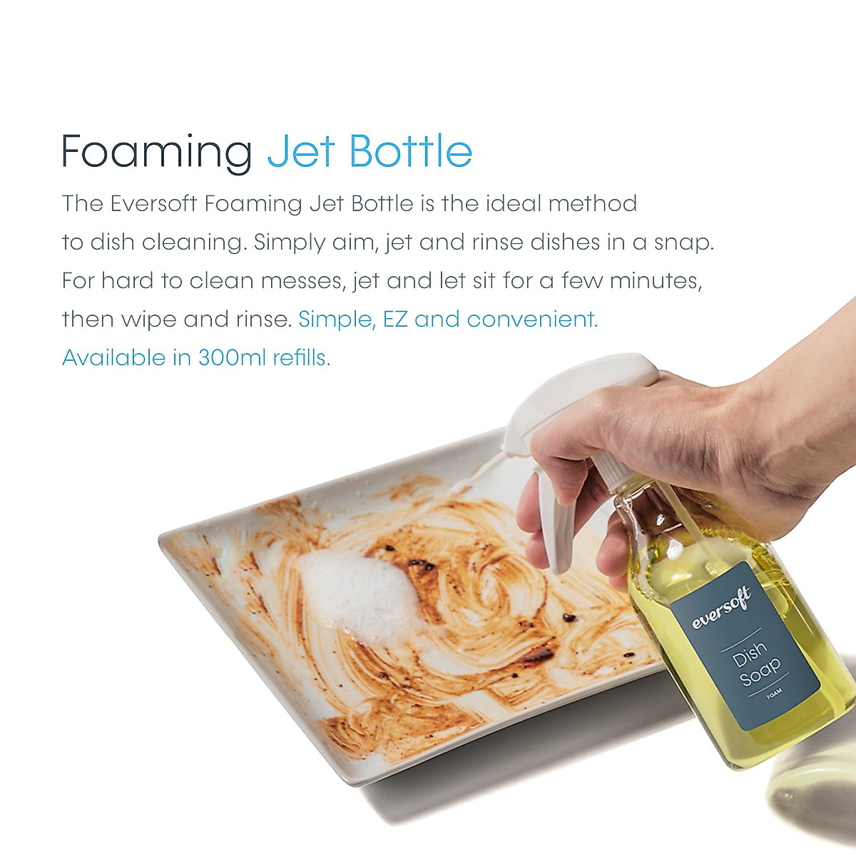 EZbrnd Eversoft Foaming Power Jet Dish Soap Spray Trigger Bottle + 4 Refill Dish Foam Soap Bundle, Yuzu Scent