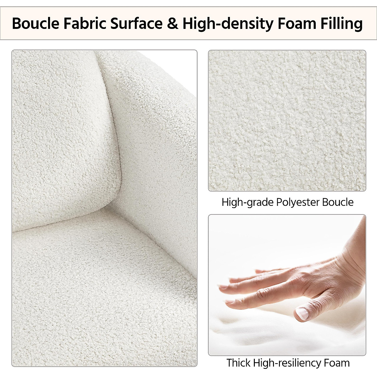 Yaheetech Accent Chair, Cozy Living Room Chair with Adjustable Headrest, Boucle Vanity Chair with Lumbar Pillow and Golden Legs, Modern Armchair for Bedroom Lounge Waiting Room Office, White