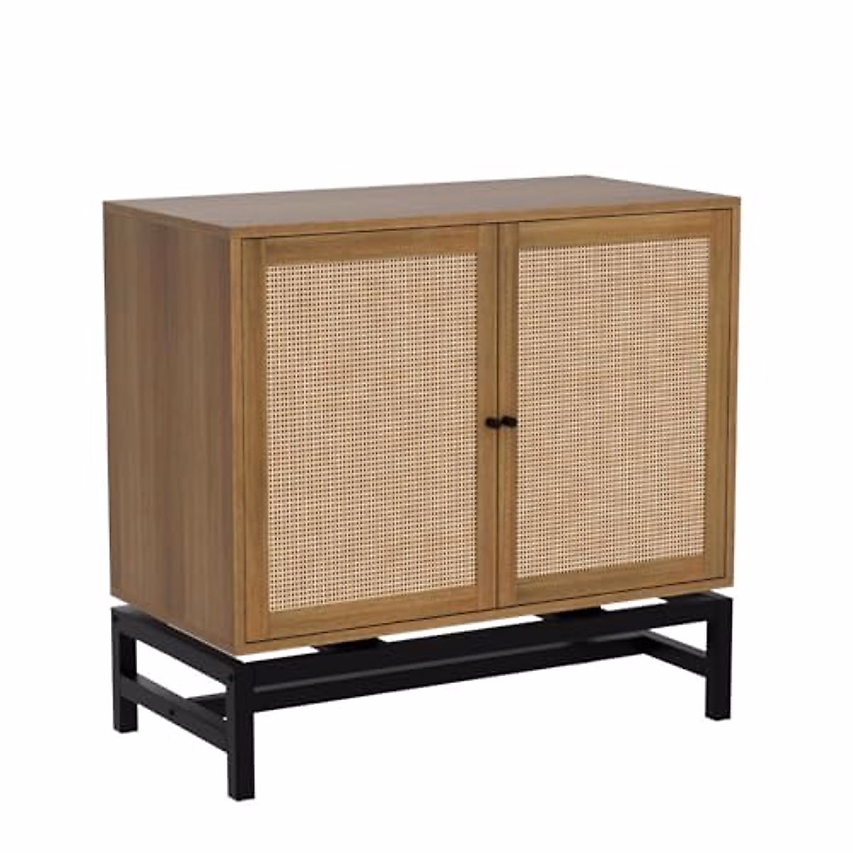 LKTART Mid-Century Natural Rattan Buffet Sideboard Storage Cabinet with 2 Doors 1 Adjustable Inner Shelf Storage Cabinet Console Table for Dining Room Bedroom Kitchen Hallway