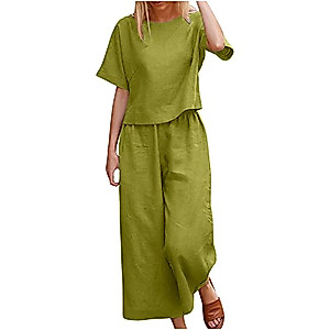 PANOEGSN Womens Summer 2 Piece Outfits Loose Fit Lounge Set Casual Short Sleeve Tops and Wide Leg Pants Loungewear Sleepwear 2023 Summer Fall Maxi Skirt Sets Women 2 Piece Outfits Track Order