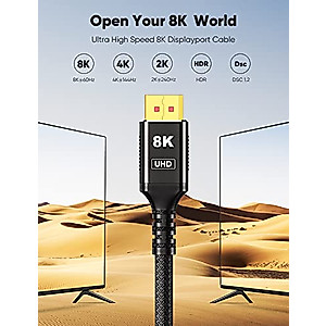 Snowkids 8K DisplayPort Cable 1.4 6.6FT, Display Port Cable 144hz,Ultra High Speed 32.4Gbps, DP Cable 8K@60hz, 4K@144Hz, 1080P@240hz, HDR, HBR3 Display Port Cord for Laptop/PC/TV/Gaming Monitor-Black