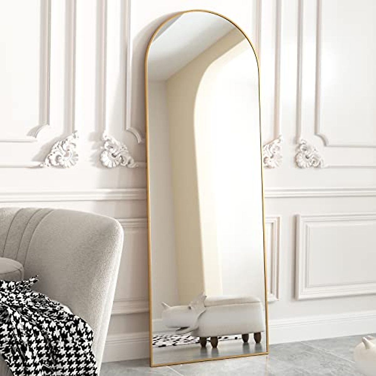 HARRITPURE 64"x21" Arched Full Length Mirror Free Standing Leaning Mirror Hanging Mounted Mirror Aluminum Frame Modern Simple Home Decor for Living Room Bedroom Cloakroom, Gold