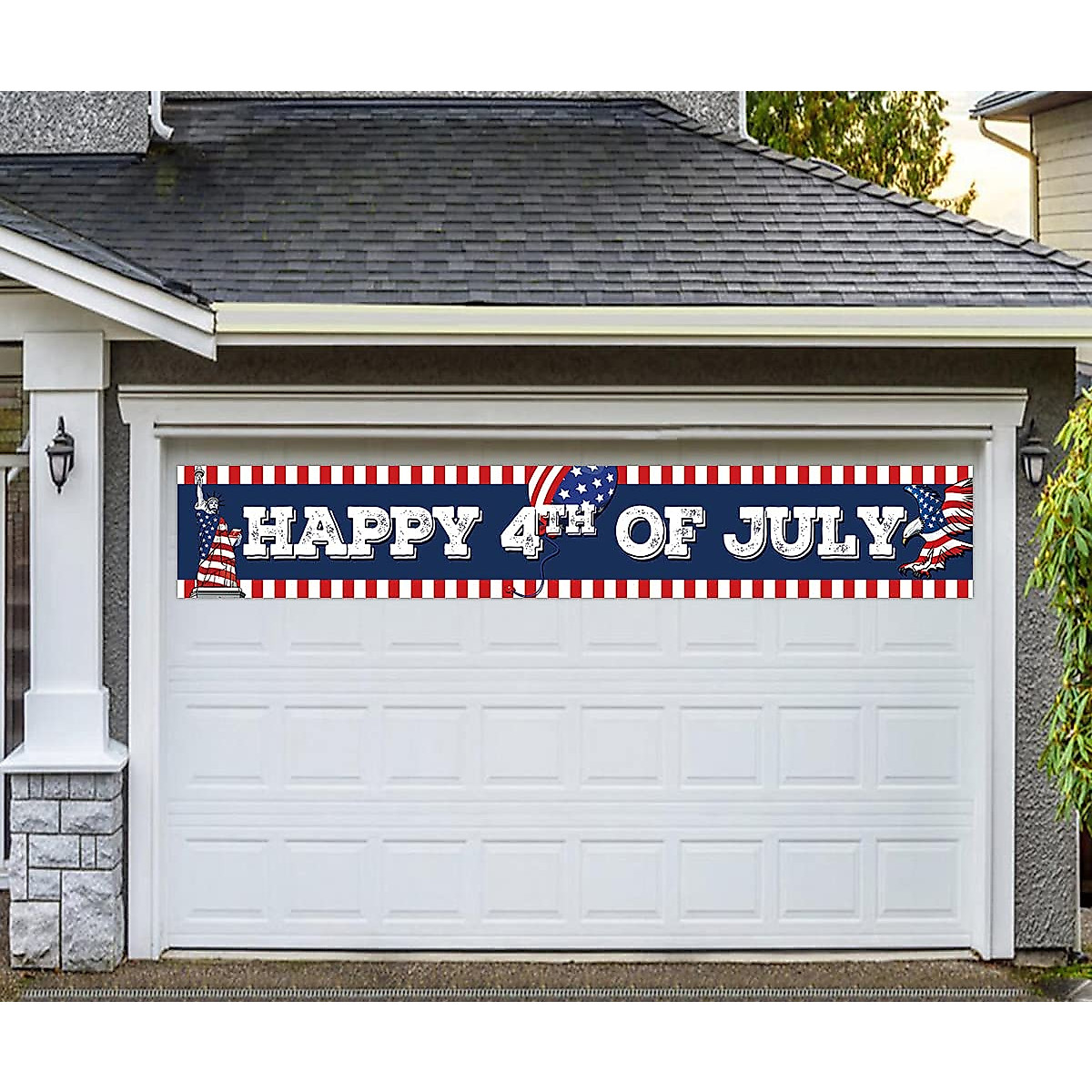 Large Happy 4th of July Banner, America Independence Day Banner, Memorial Day Decoration (9.8 x 1.6 ft)