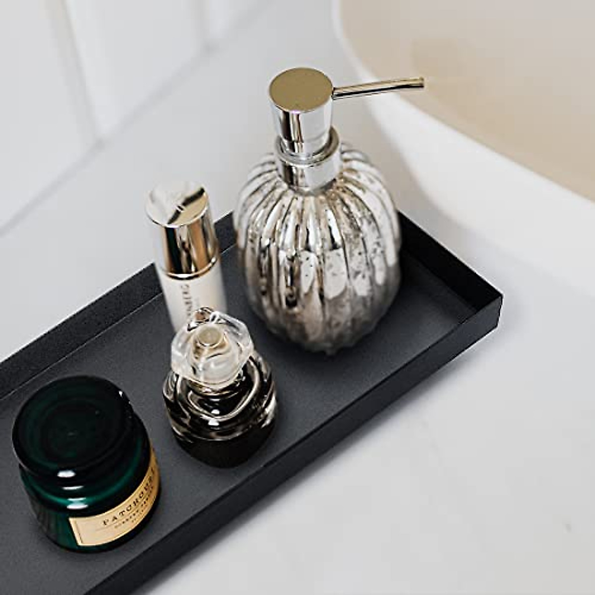 Aglary Rectangle Black Matte Metal Tray, Suit for Candle Holder, Vanity Decor Projects, Bathroom Toilet Tank Tray, Perfume or Jewelry Storage, and Coffee Table Centerpiece